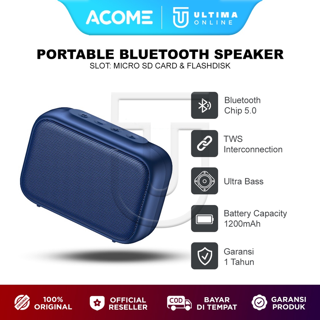 Jual ACOME Speaker Bluetooth Portable A1 Music Box Wireless TWS Super ...