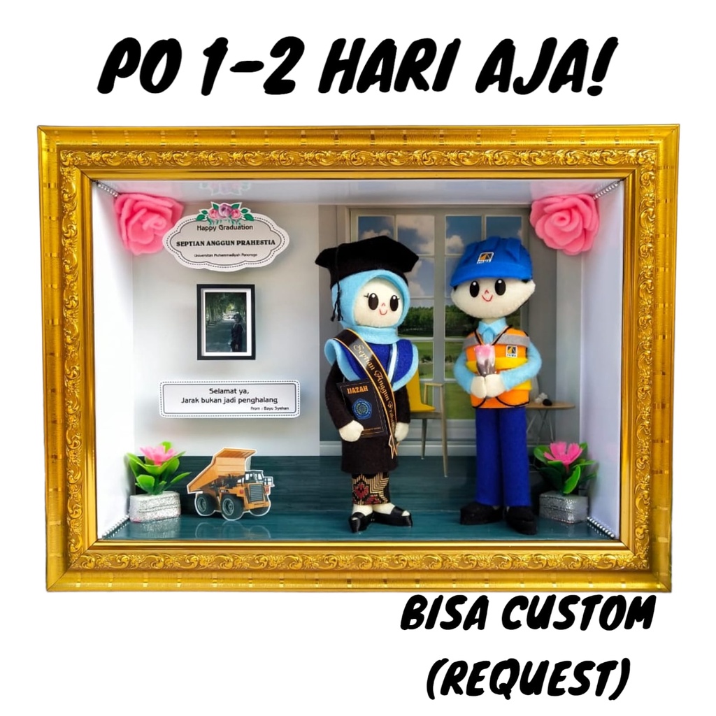 Jual Boneka Flanel Wisuda Couple Frame 3D 21x30 Cm | Shopee Indonesia