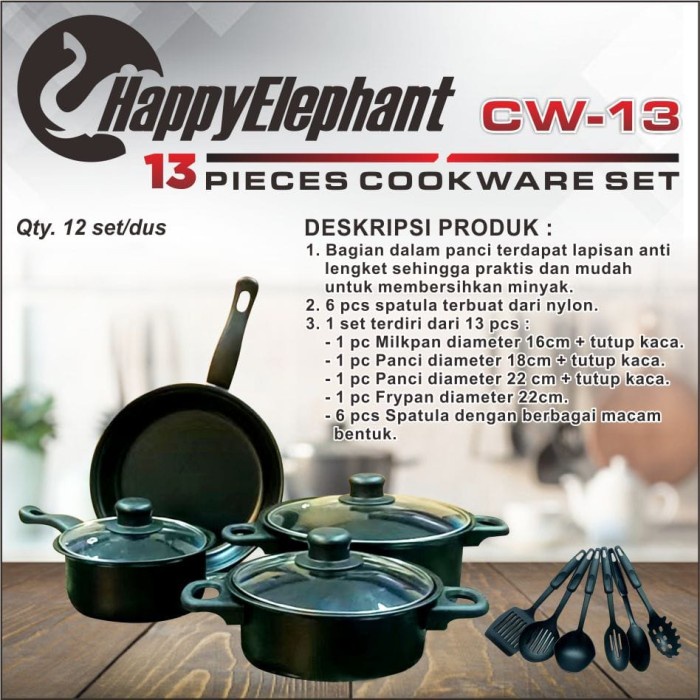 Jual Happy Elephant Panci set 13 Pcs lengkap dengan Tutup Kaca dan ...