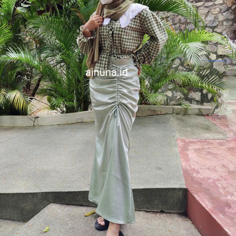 Jual Rok Serut Satin | Korean Skirt | Rok Serut Samping (REALPICT ...
