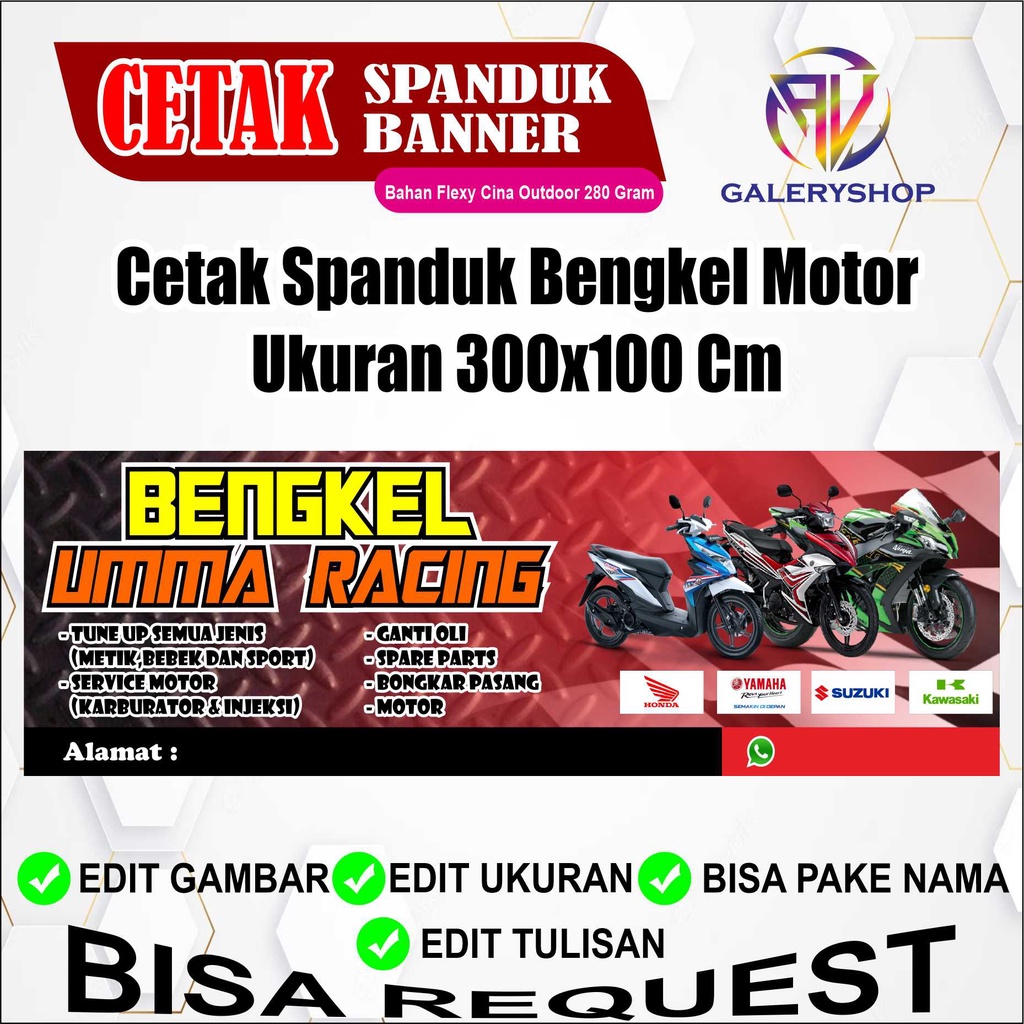 Jual cetak spanduk banner bengkel motor umma cuctom dll | Shopee Indonesia