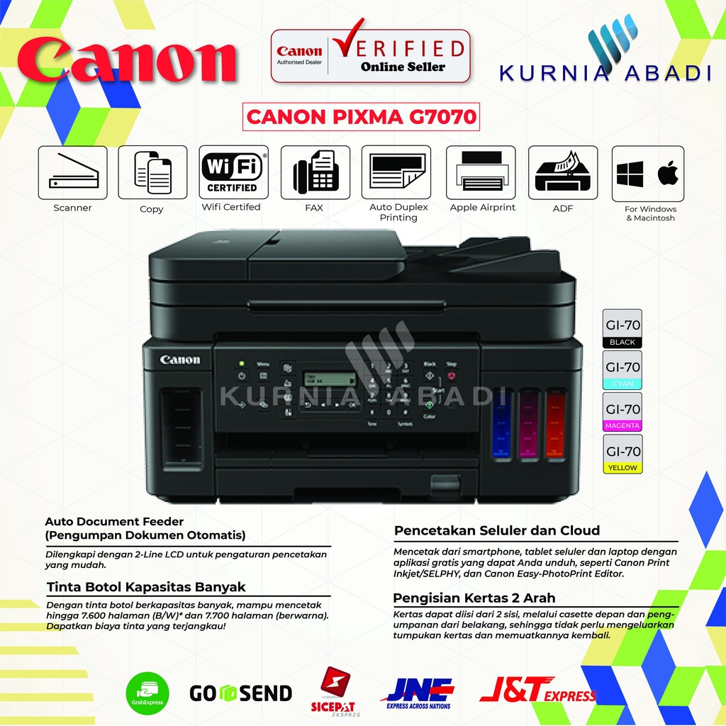 Jual Printer Canon PIXMA G7070 Print Scan Copy Fax Wireless | Shopee ...