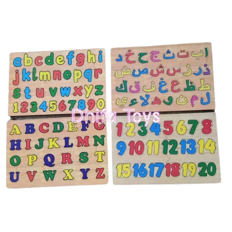 Jual Paket puzzle kayu huruf ABC besar kecil, Hijaiyah, dan angka ...