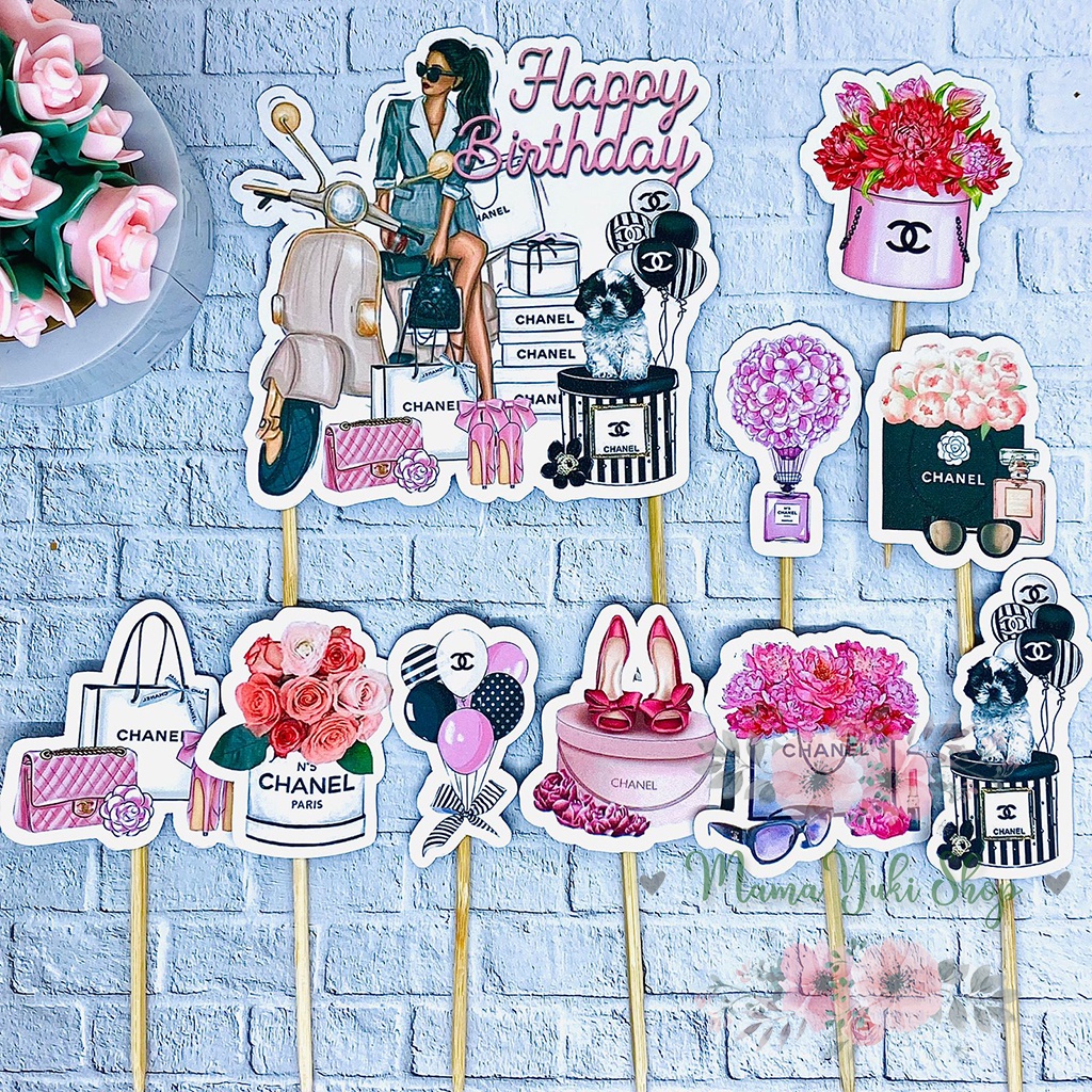 Jual Topper Cake Hiasan Kue Ulang Tahun motif Chanel Pink Rose Flowers Flower Bunga Perfume ...