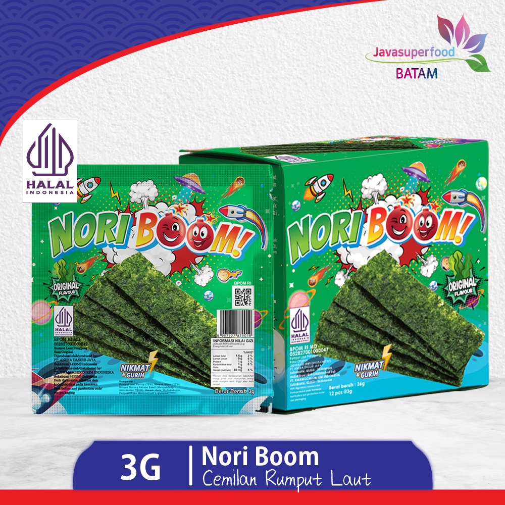 Jual NorIBoom 1 BOX ISI 12 / Nori Sachet Seaweed Snack 3g Halal (BTM ...