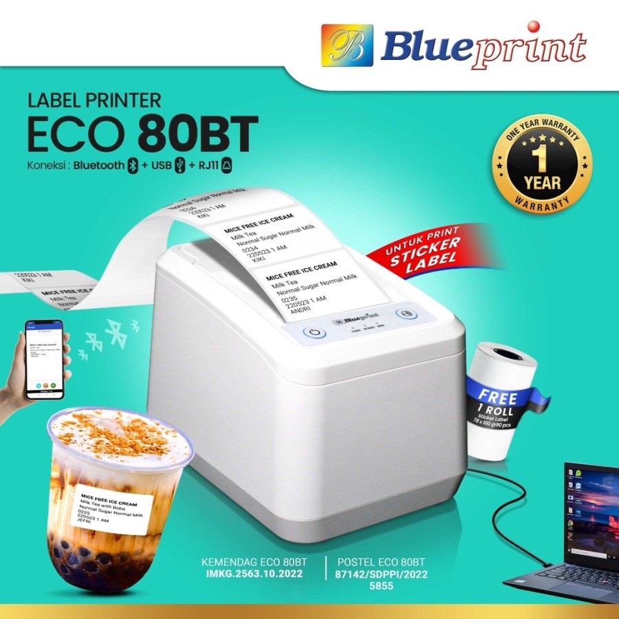Jual Blueprint ECO 80 BT Printer Bluetooth Thermal 80BT Label Sticker Barcode Resi Pengiriman ...
