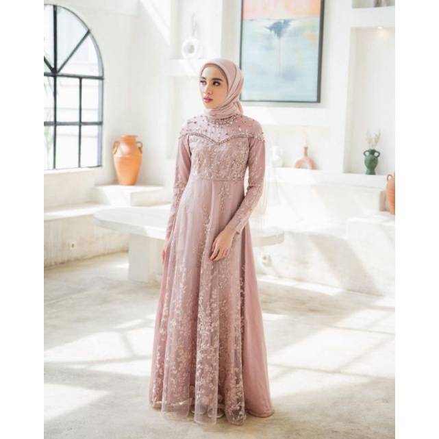 Jual GAMIS BROKAT NAMIRA GOWN FREE HIJAB GOWN VELVET SILK DRESS NAMIRA BROKAT TILLE GAUN ...
