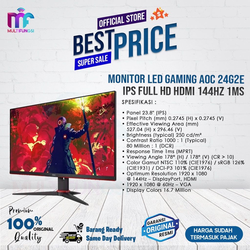 Jual Monitor LED Gaming AOC 24G2E IPS Full HD HDMI 144Hz 1ms | Shopee Indonesia