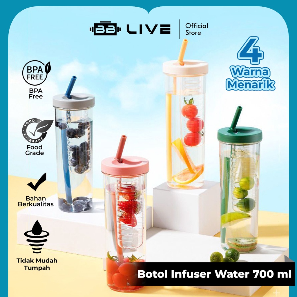 Jual BB LIVE Botol Minum Transparan Infused Water Botol Minum Sedotan ...