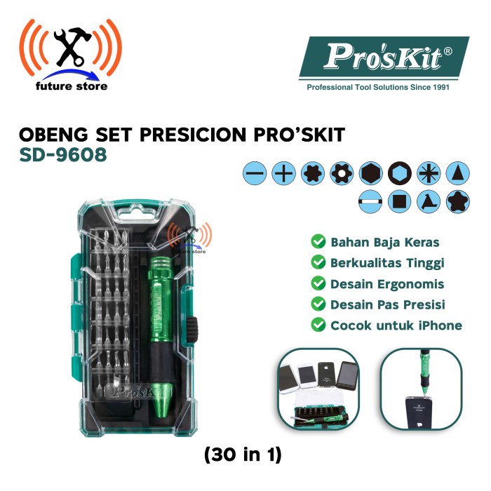 Jual PROSKIT SD-9608 Obeng Set - 30pcs Aluminum Handle Precision Screwdriver - Obeng Proskit Set ...