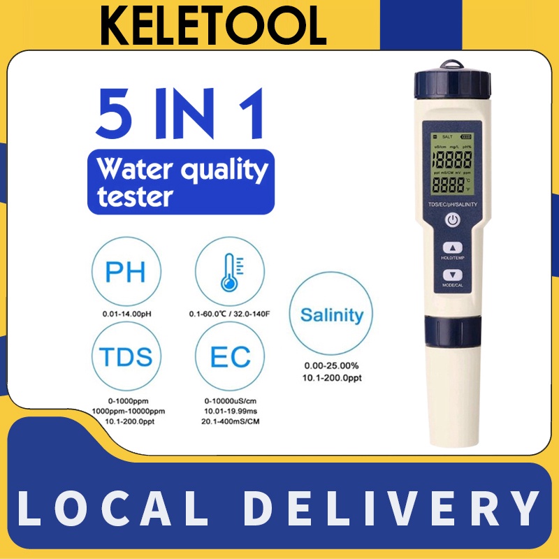 Jual 5in1 Penguji Kualitas Air Pengukur Digital Pengukur Kualitas Air ...