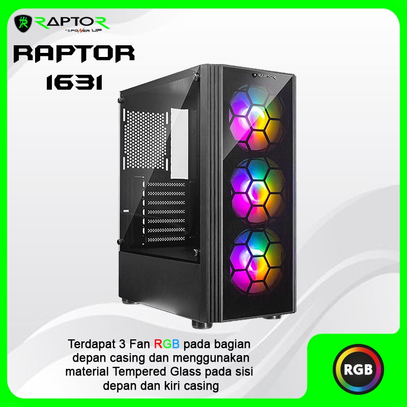 Jual Gaming Case RAPTOR Black Strike 1631 Free 3 FAN RGB - Tempered ...