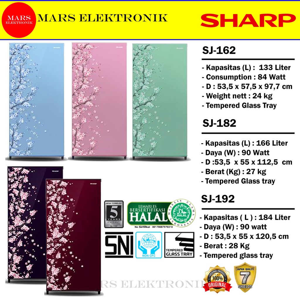 Jual KULKAS SHARP SJ-N162D / SJ-N182D / SJ-N192D / VB/VR / 133L - 166L ...