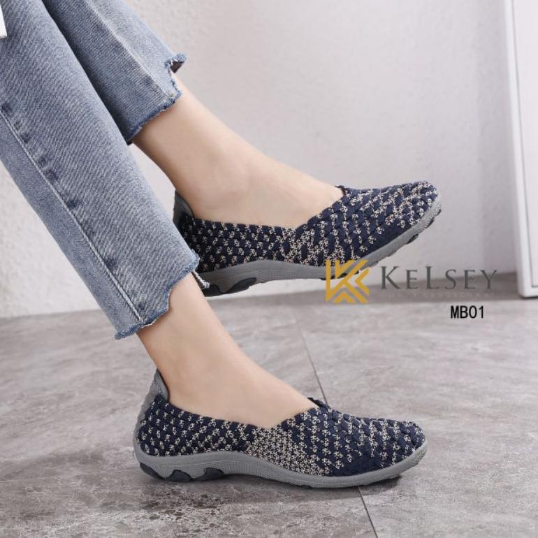 Jual TERBARU Kelsey Sepatu Rajut Wanita MB01 Flats Shoes Rajut anyaman ...