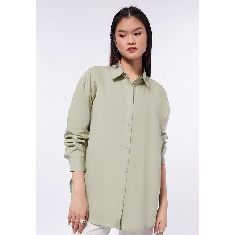 Jual COLORBOX Long Sleeve Oversized Shirt Soft Green | Shopee Indonesia