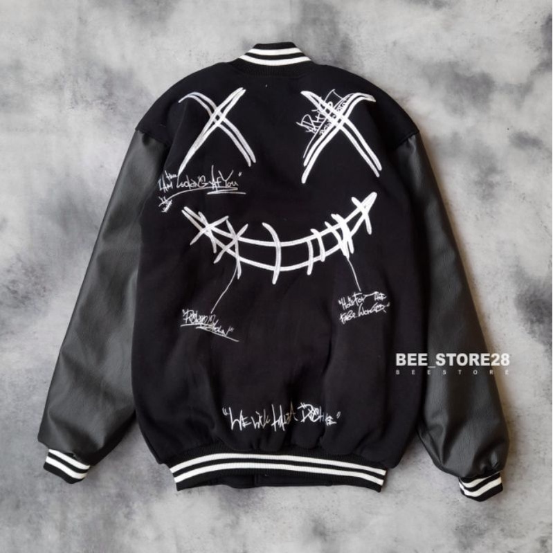 Jual JACKET VARSITY RICKY IS CLOWN HITAM AUTHENTIC LENGAN KULIT FULLTAG ...