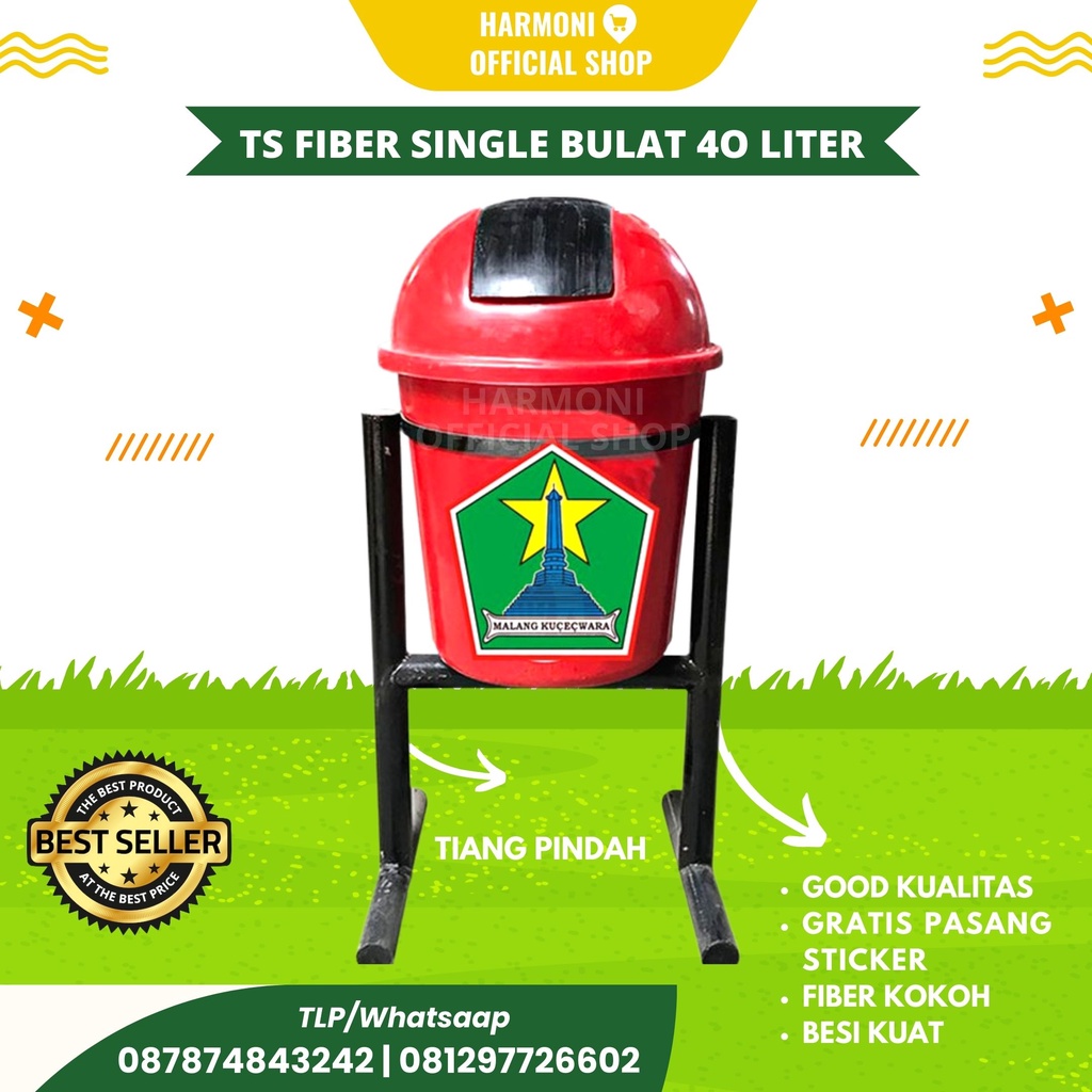 Jual TONG SAMPAH FIBER 40 LITER BULAT SINGE, TEMPAT SAMPAH FIBER 1 ...