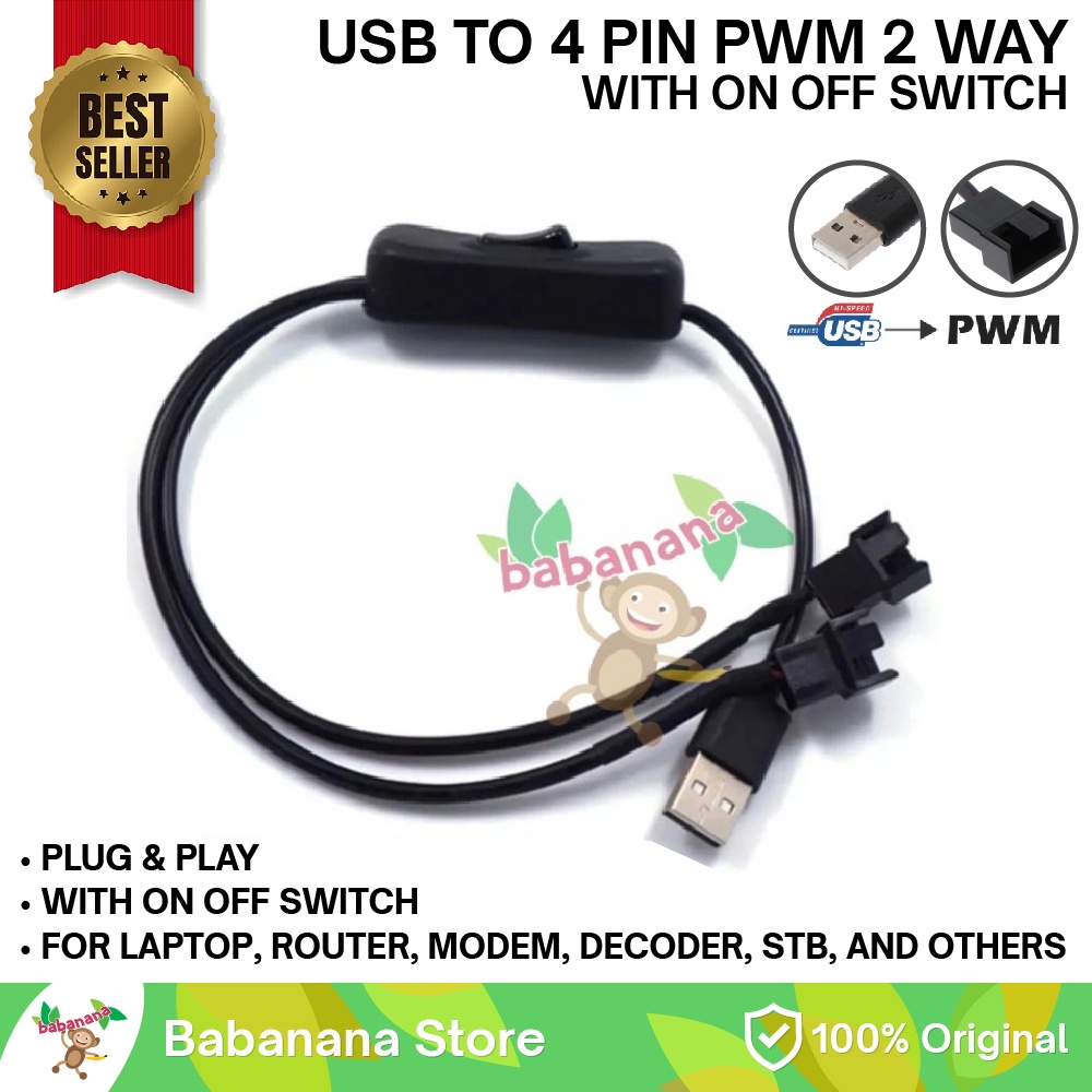 Jual USB to PWM 1 to 2 with Switch Cable Button ON OFF Power Kabel Fan ...