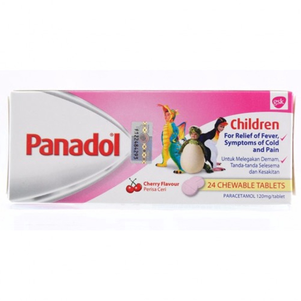 Jual PANADOL CHEWABLE MALAYSIA 1 BOX isi 24 TABLETS ANAK KANAK RASA ...