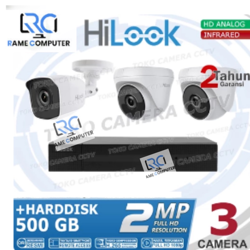 Jual PAKET KAMERA CCTV HILOOK 2MP 4 CHANNEL 3CAMERA HDD 500GB | Shopee Indonesia