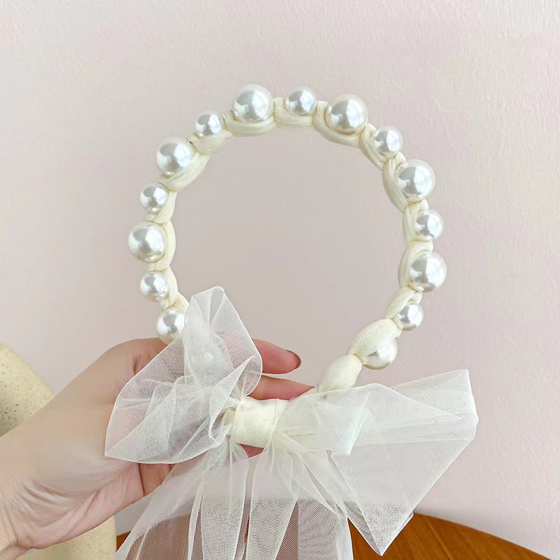 Jual Bandana Mutiara Pita Tulle Panjang Bisa diikat Gaya Bando Anak ...