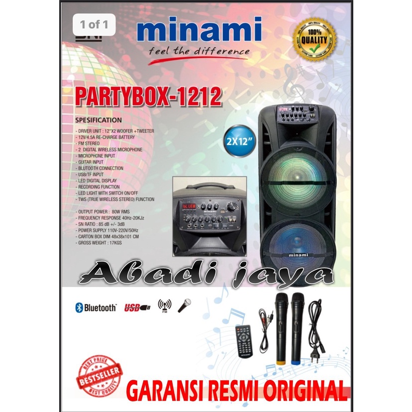 Jual speaker portable minami partybox 1212 12 inch x 2 garansi original ...