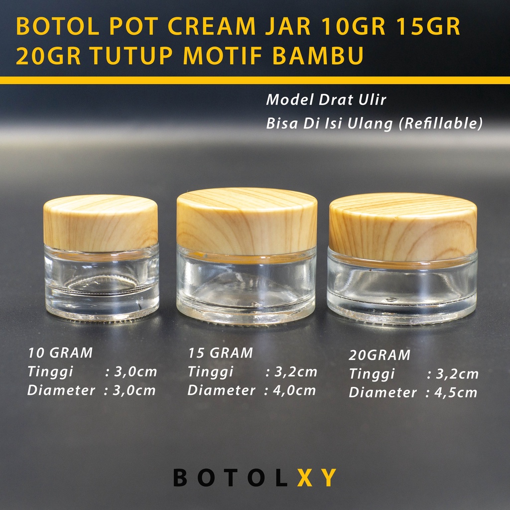 Jual Botol Jar Pot Cream Kaca Bening Tutup PVC Motif Kayu 10gr 15gr ...