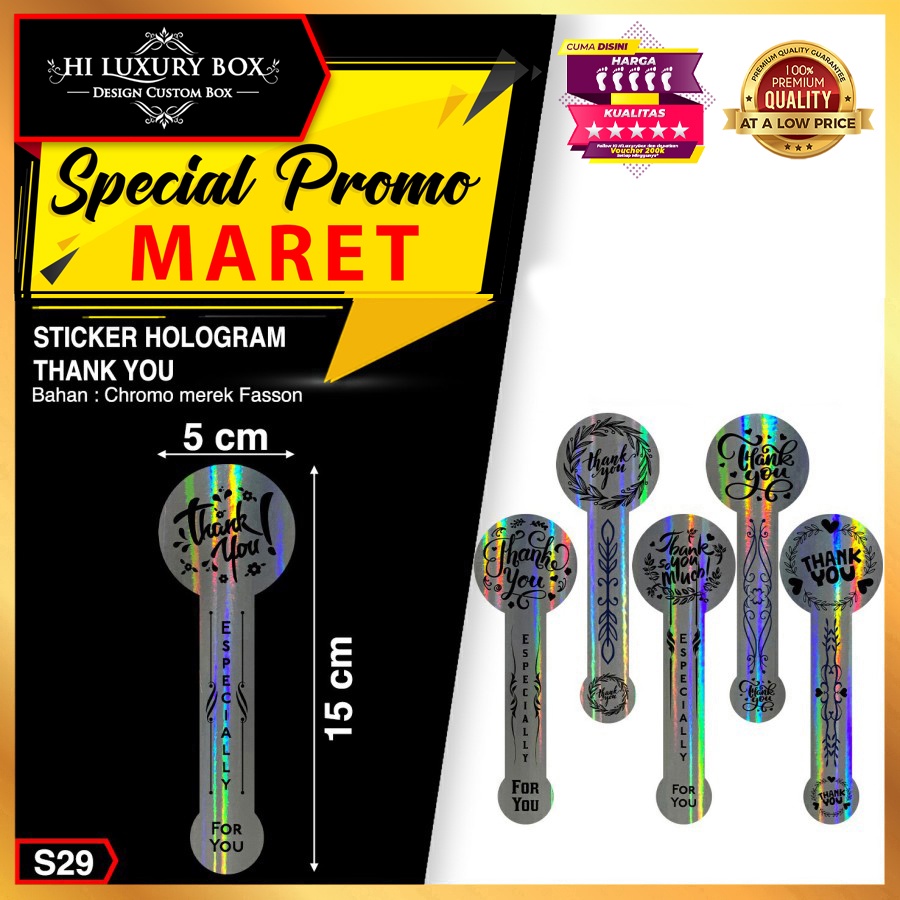 Jual Sticker Thank You | Sticker Hologram | 5x15 Sticker Ucapan Thank ...