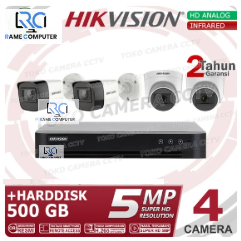 Jual PAKET KAMERA CCTV HIKVISION 5MP 4 CHANNEL HDD 500GB | Shopee Indonesia