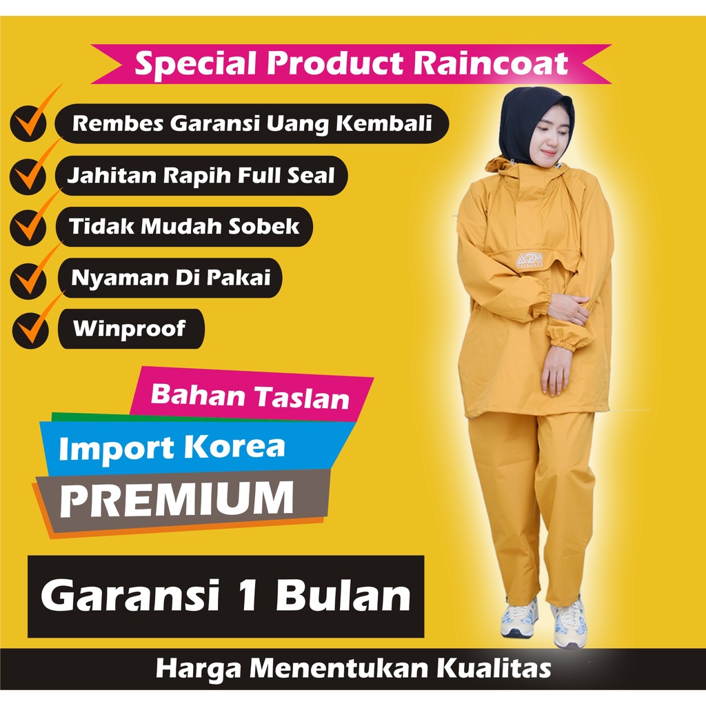 Jual Azm Raincoat Jas Hujan Saku Kangguru Pria Wanita Premium Quality ...