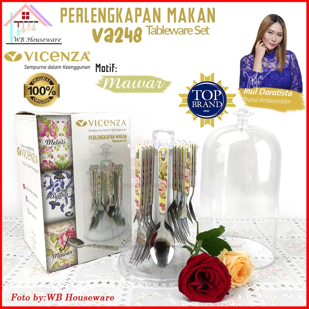 Jual VICENZA perlengkapan makan sendok garpu set stainless motif mawar ...