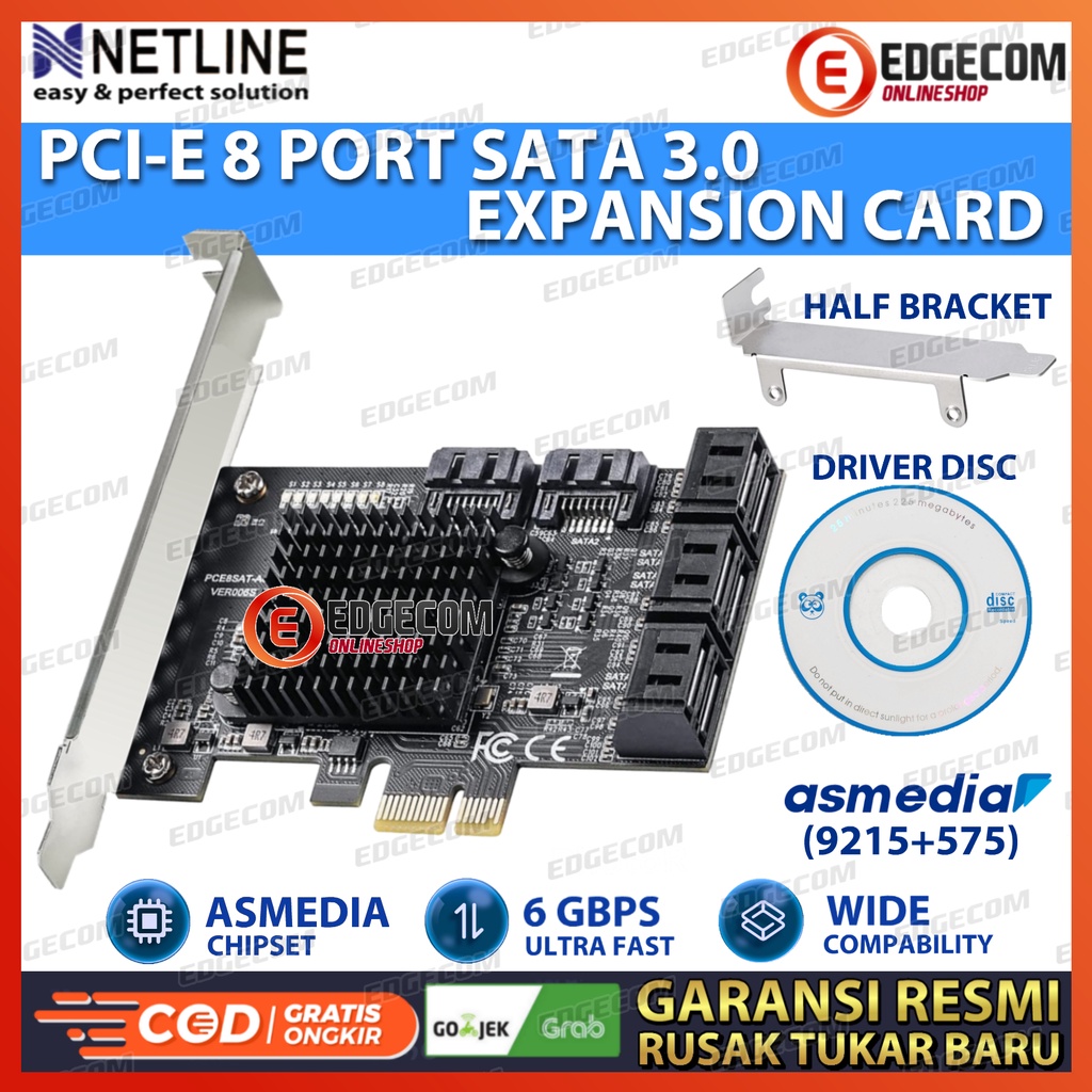 Jual PCIE SATA III 8 Port Expansion Card . PCI Express SATA 3 NETLINE | Shopee Indonesia