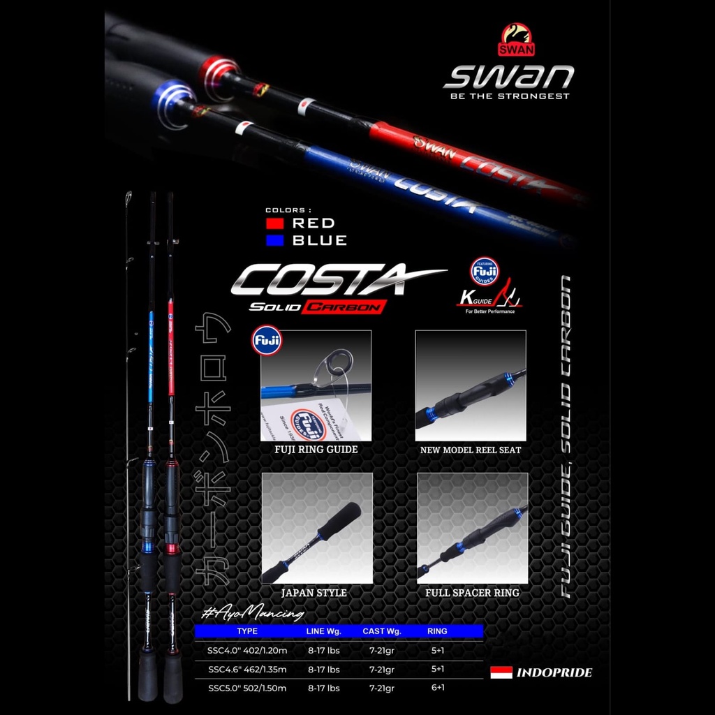 Jual Joran Pancing Carbon Swan SB2 Costa 1,5m, Carbon Solid Material BONUS PAPER CORE | Shopee ...