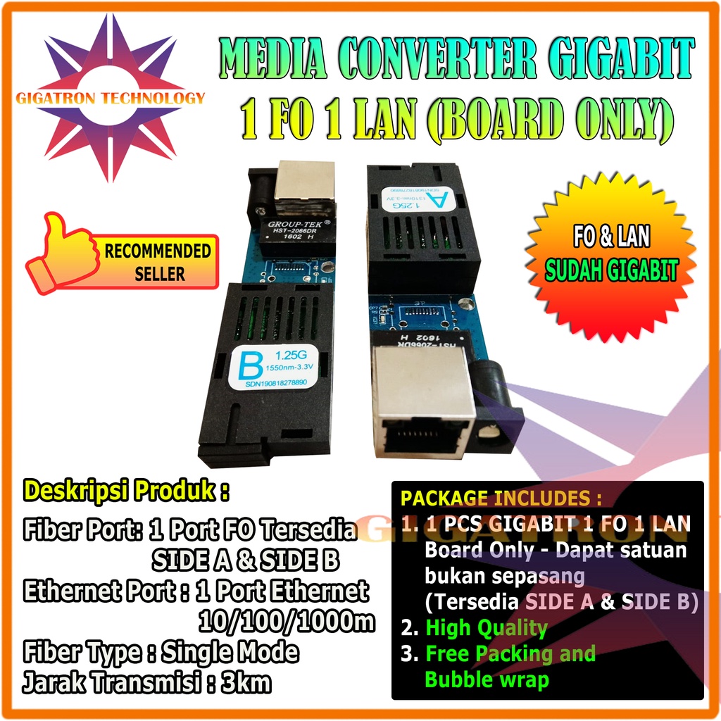 Jual Mini Media Converter Gigabit 1000Mbps HTB Board Only 1 Port FO 1 ...