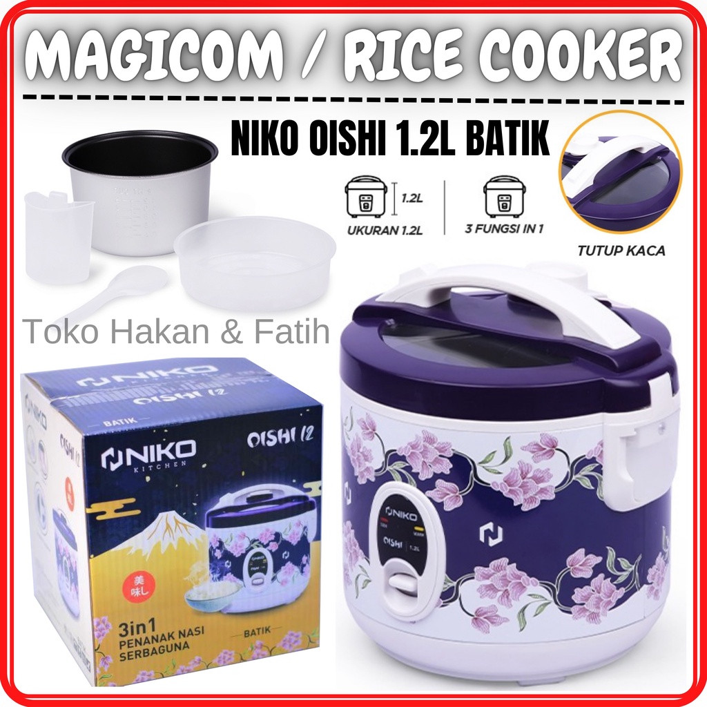 Jual NIKO Rice Cooker OISHI Batik 1,2L (Tutup Kaca) OB 12 | Rice Cooker ...