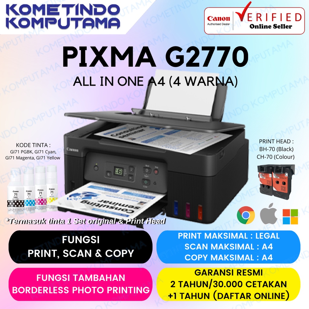Jual G2770 BLACK Printer Canon PIXMA GI-71 G-2770 Print Scan Copy (LCD) - TINTA ORIGINAL 100% ...