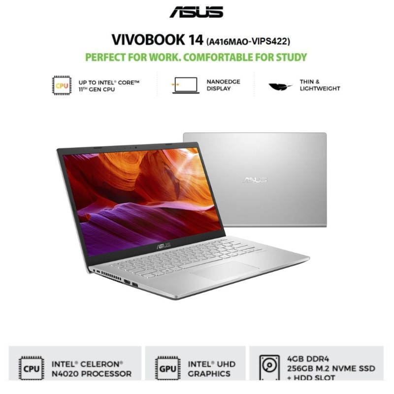 Jual Asus VivoBook 14 A416MAO VIPS422 | N4020 4GB 256ssd W11+OHS 14FHD ...