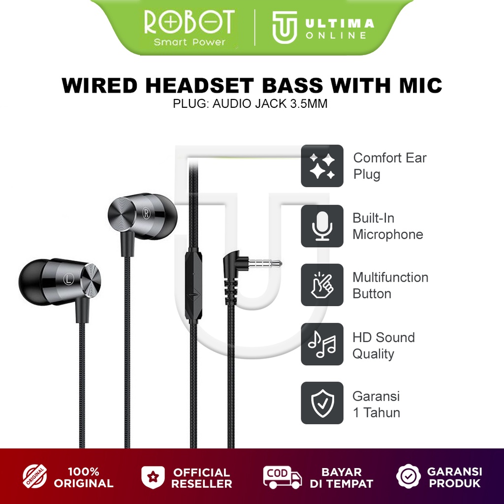 Jual ROBOT Headset Earphone RE101S Stereo Bass Subwoofer Metal with MiC ...