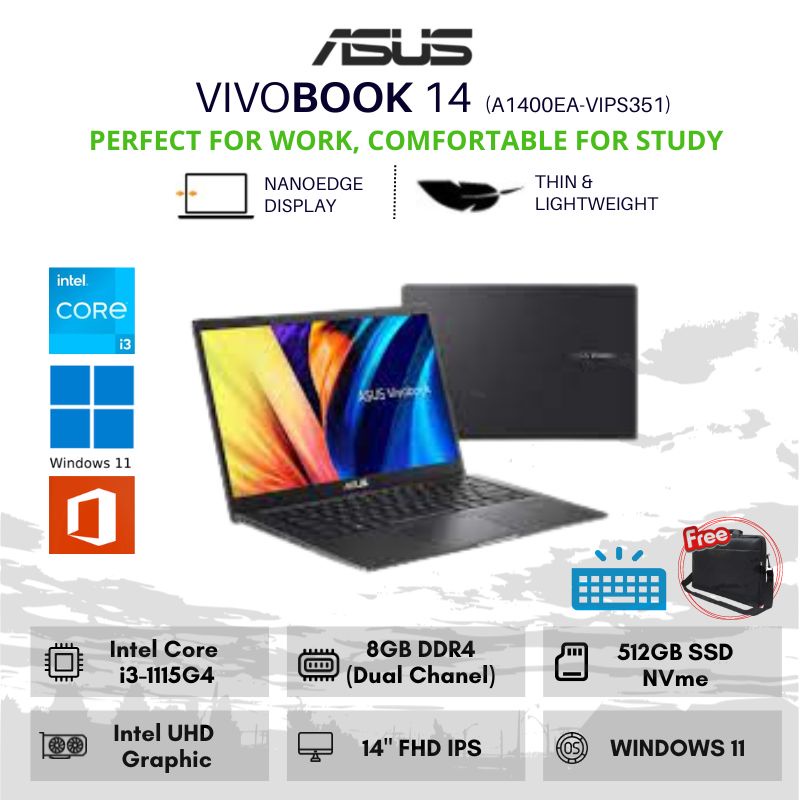 Jual ASUS VIVOBOOK 14 A1400EA VIPS351 CORE I3-1115G4 8GB 512SSD W11+OHS ...
