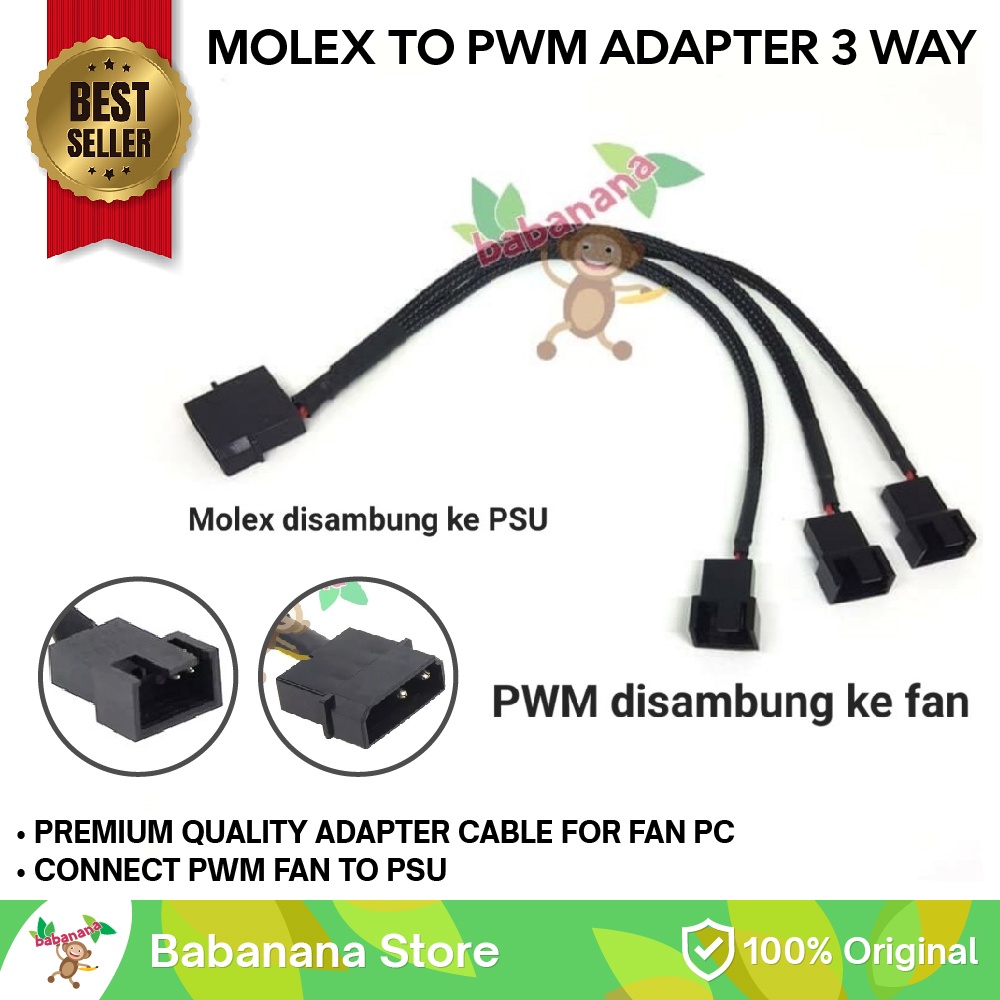 Jual Kabel Splitter 1x Molex Female to 3x 4 Pin Fan Cable Converter ...