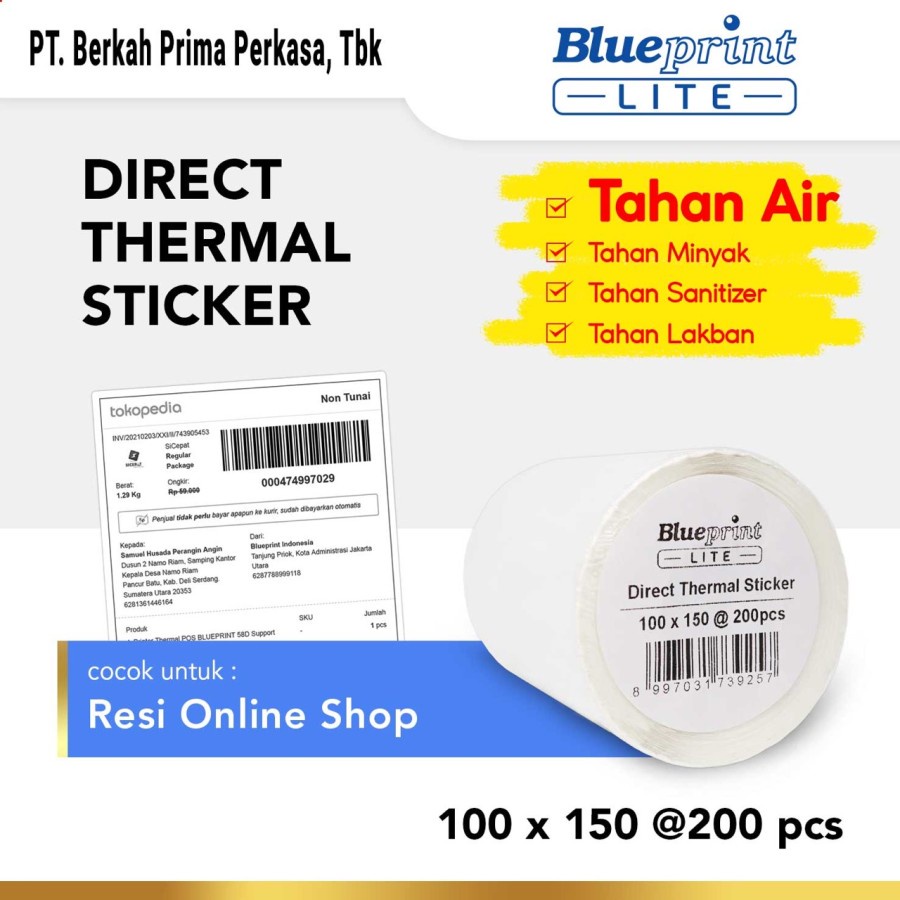 Jual Direct Thermal Sticker 100 x 150 Stiker Resi Label BLUEPRINT ...