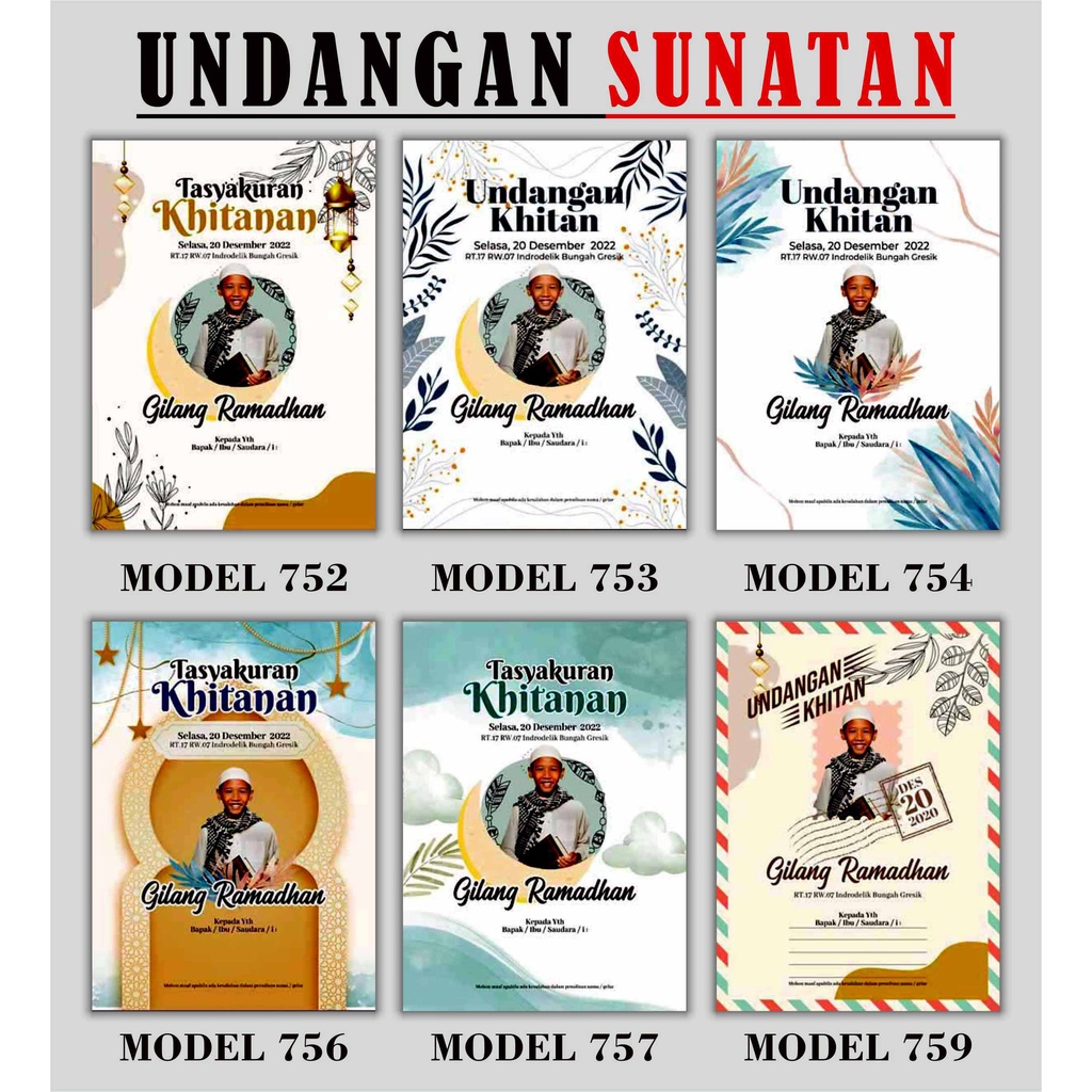 Jual Undangan Sunatan, Khitanan Model Elegan SR, 752-759 | Shopee Indonesia
