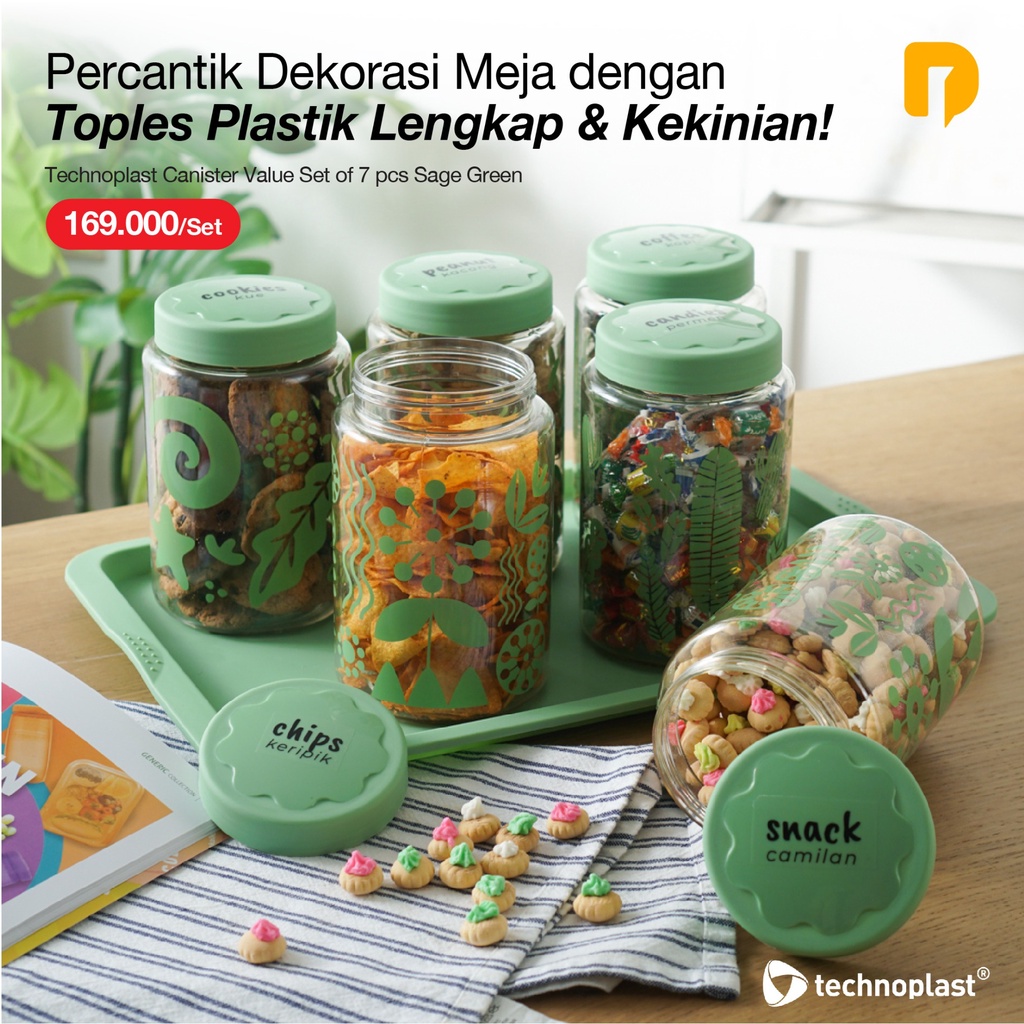 Jual Technoplast Canister Value Set of 7 pcs Sage Green - Toples ...