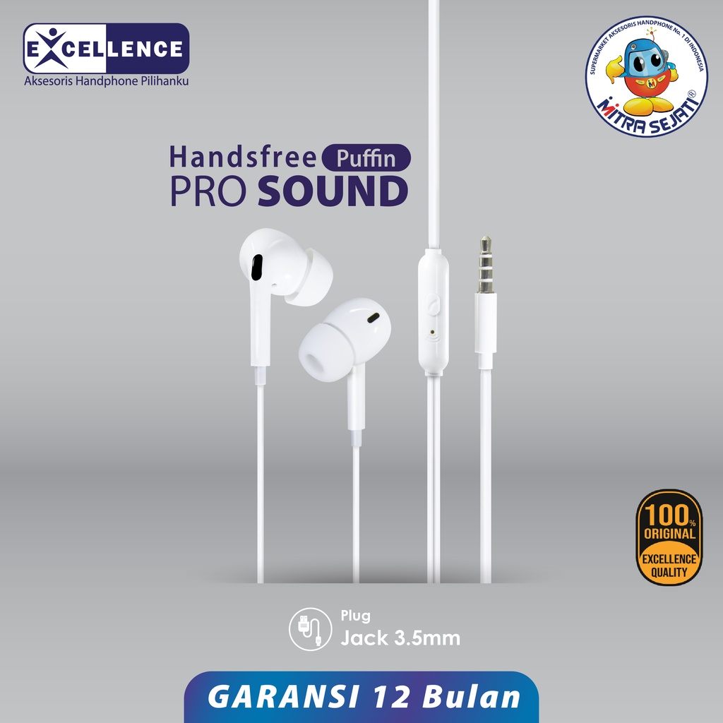 Jual EXCELLENCE Handsfree Stereo Puffin Jack 3.5mm Headset | Shopee ...