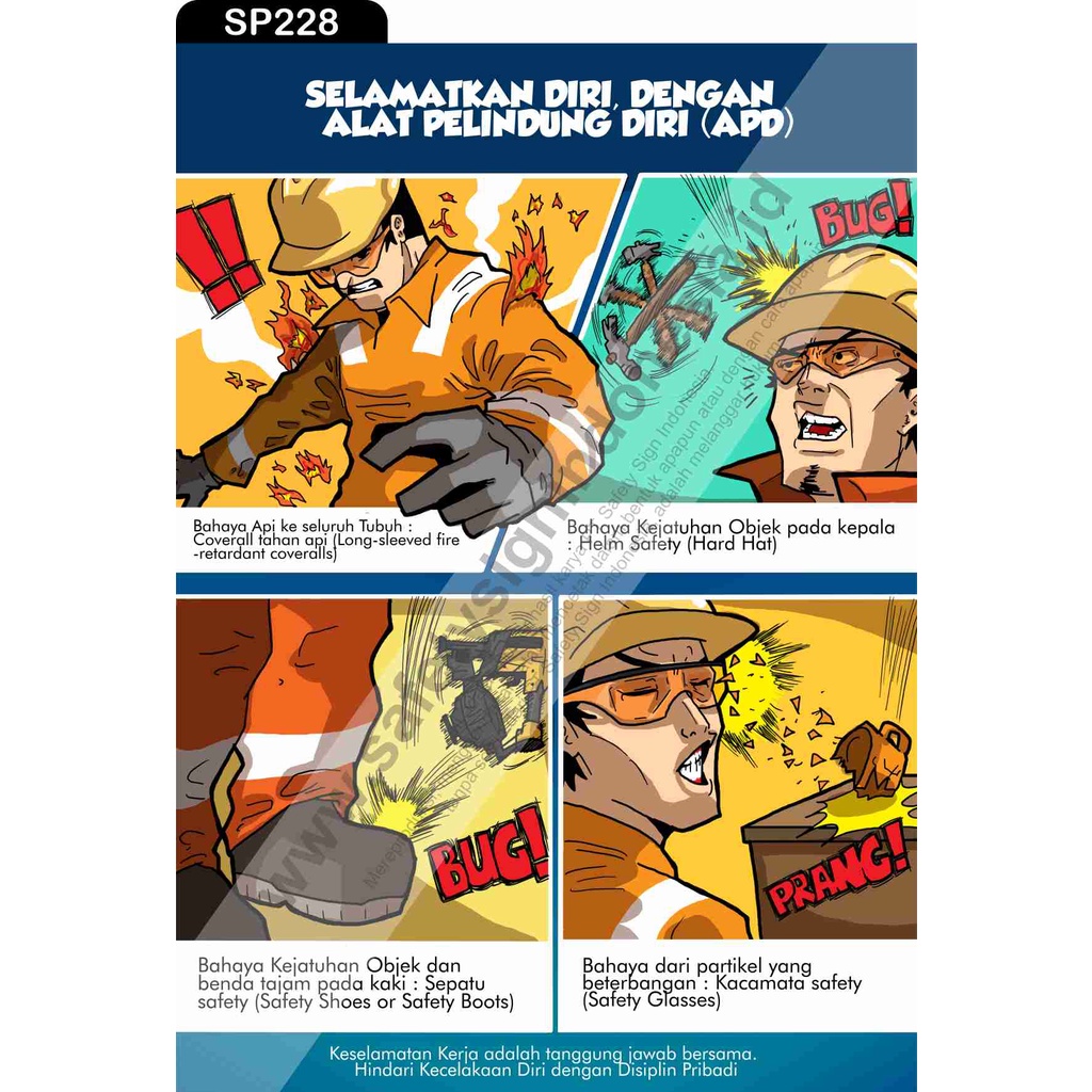 Jual SP228 Poster K3 Safety A2 Pigura - Selamatkan Diri dengan APD ...