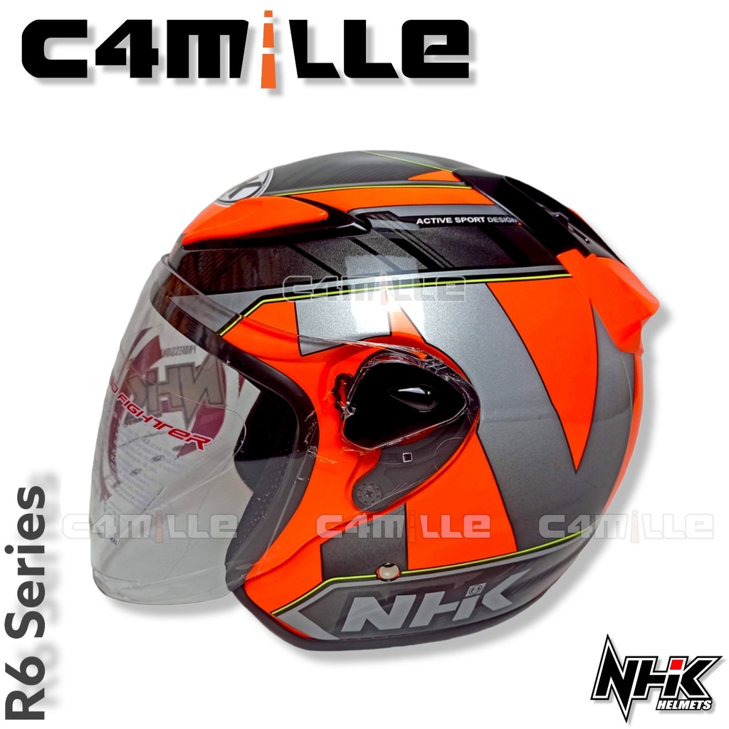 Jual HELM NHK R6 WAVE ORANGE FLUO SILVER HALF FACE | Shopee Indonesia