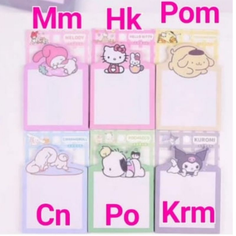 Jual CL Sticky notes isi 30 lbr Kitty Melody Korumi Pom Cinamoroll Po ...