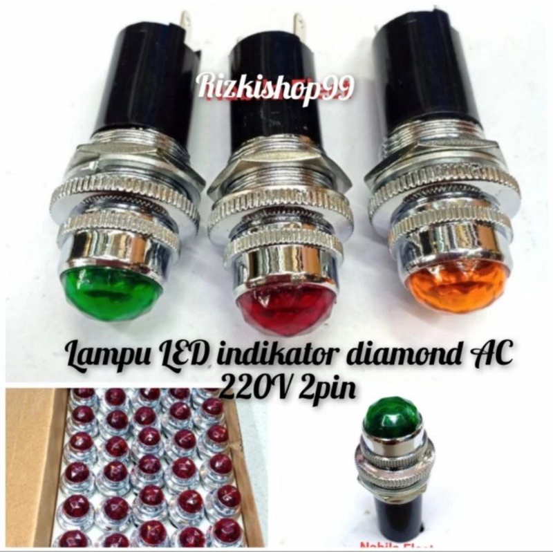 Jual Lampu pilot lem diamond ac 220v 16mm 2pin - lampu indikator ...