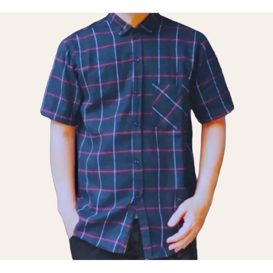 Jual KEMEJA FLANEL PRIA LENGAN PENDEK MOTIF GARIS MERAH PUTIH / KEMEJA ...