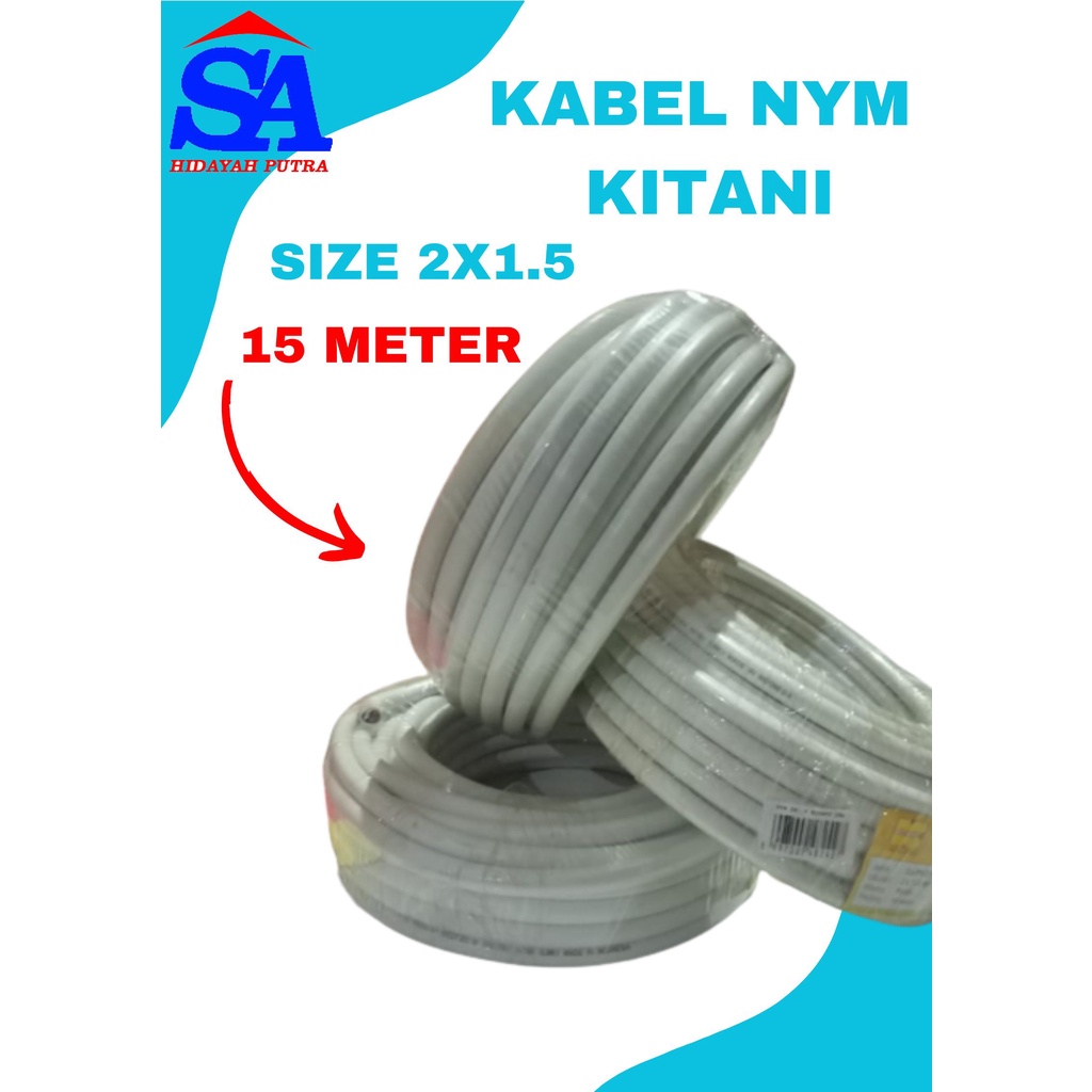 Jual KABEL SNI NYM UKURAN 2X1,5 KITANI PANJANG 15 METER / KABEL / KABEL ...